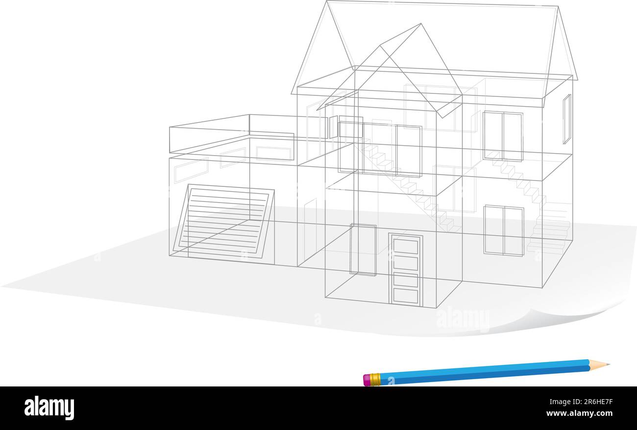 Abstract transparent house sketch drawing with pen on white background ...