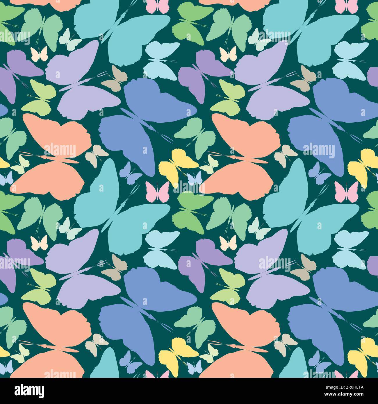 butterflies seamless pattern over blue background, abstract art ...