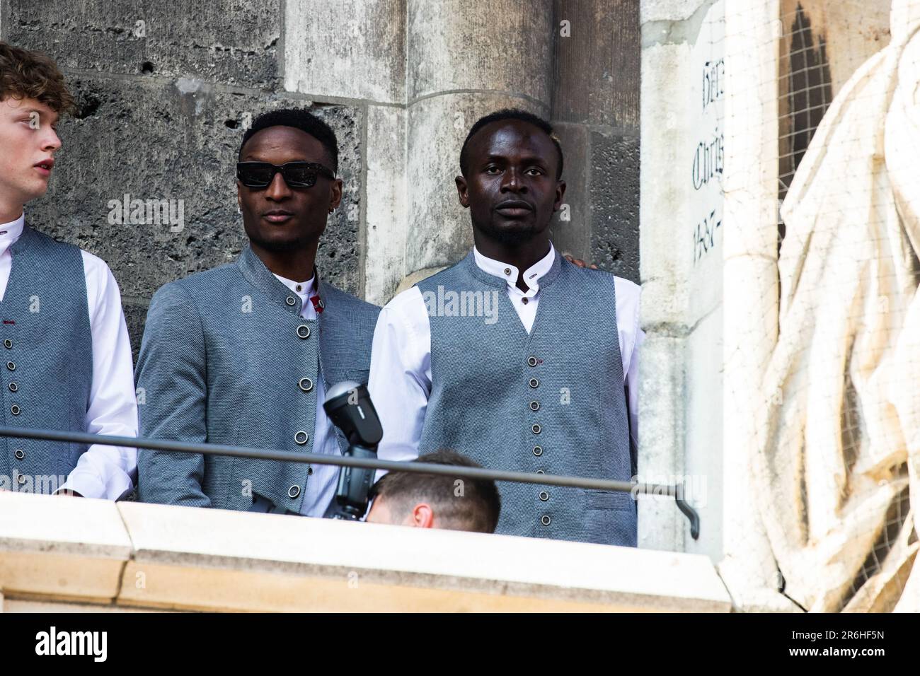 Munich, Germany. 28th May, 2023. Paul Wanner, Bouna Sarr, Sadio Mane ...