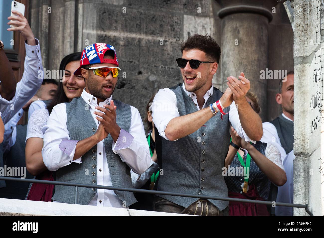 Munich, Germany. 28th May, 2023. Serge Gnabry, Leon Goretzka bei der ...