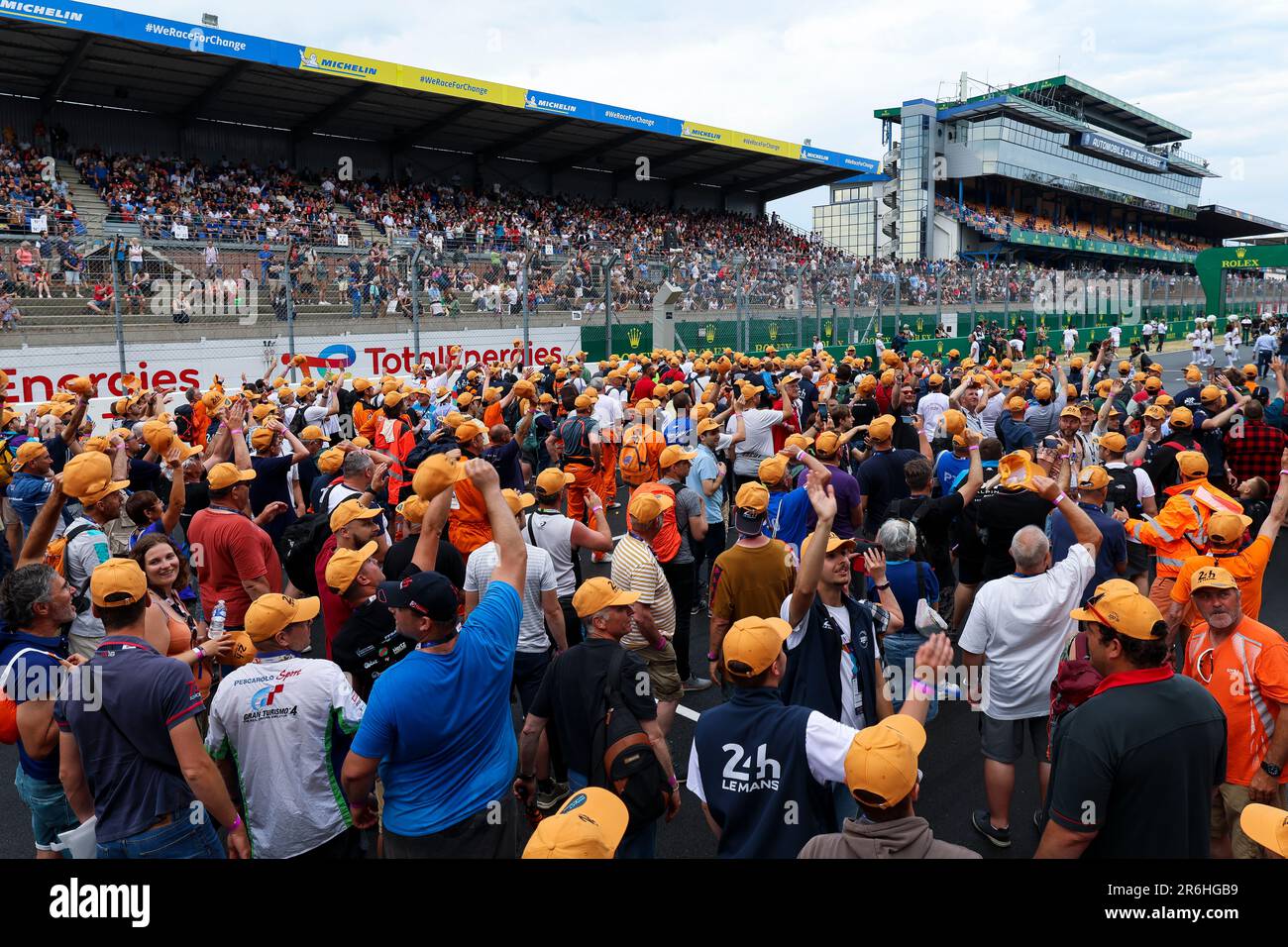 Le Mans, France. 09th June, 2023. Marshalls parade during the drivers ...