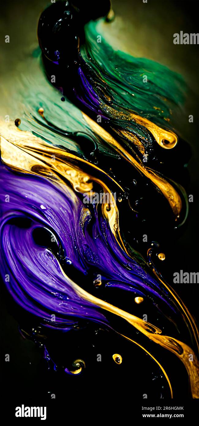 A closeup of colorful paint streaks, being mixed together on a white ...