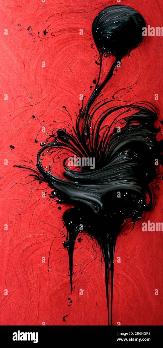 A vivid red background with black splatter patterns and the bold white ...