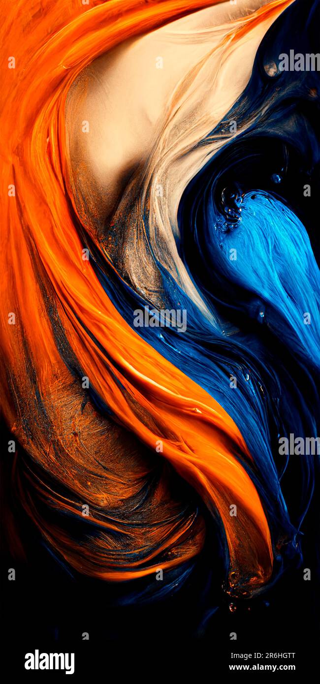 A closeup of colorful paint streaks, being mixed together on a white ...