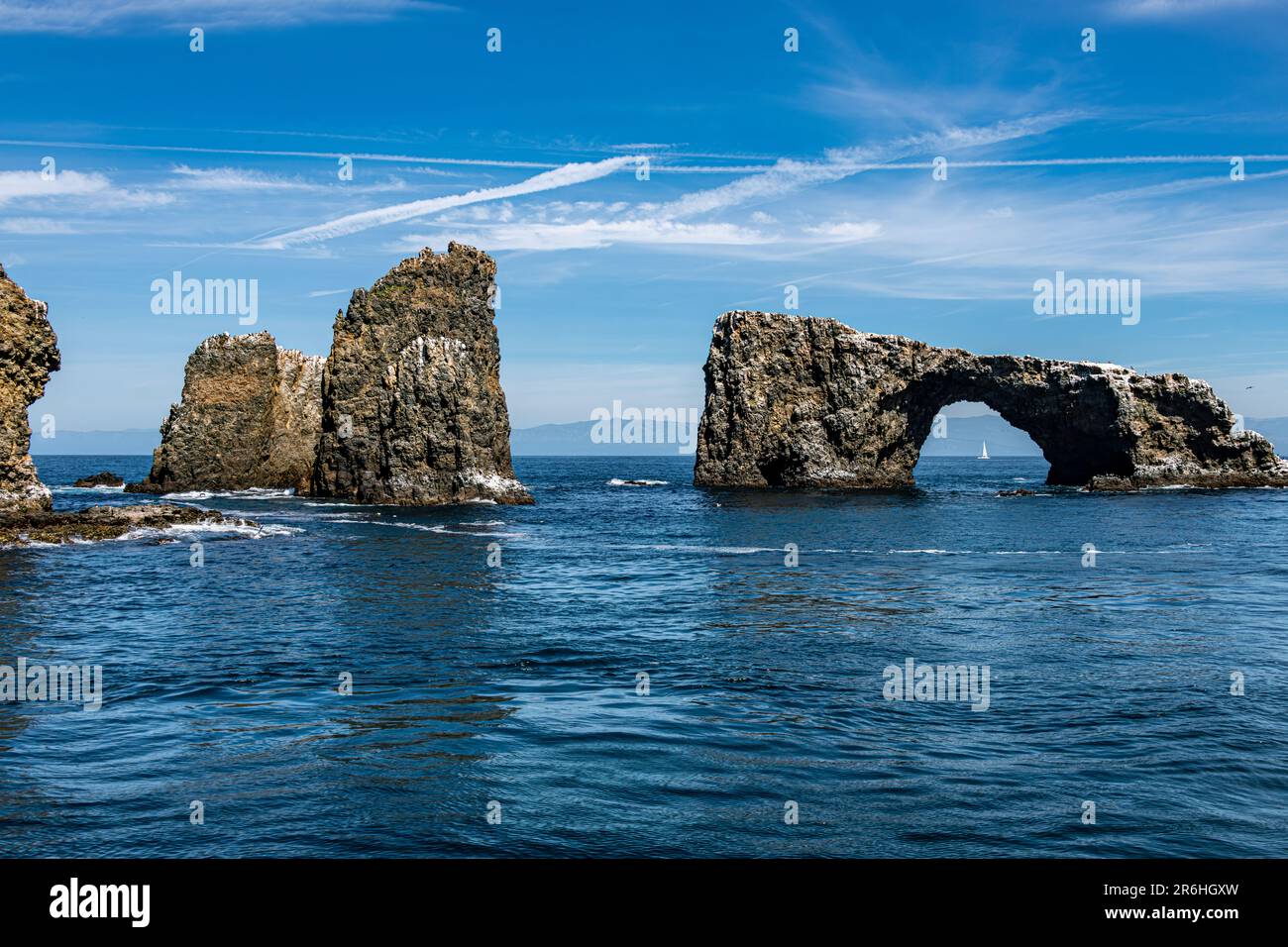 Views of Arch Rock on Anacapa Island from a boat in Channel Islands ...
