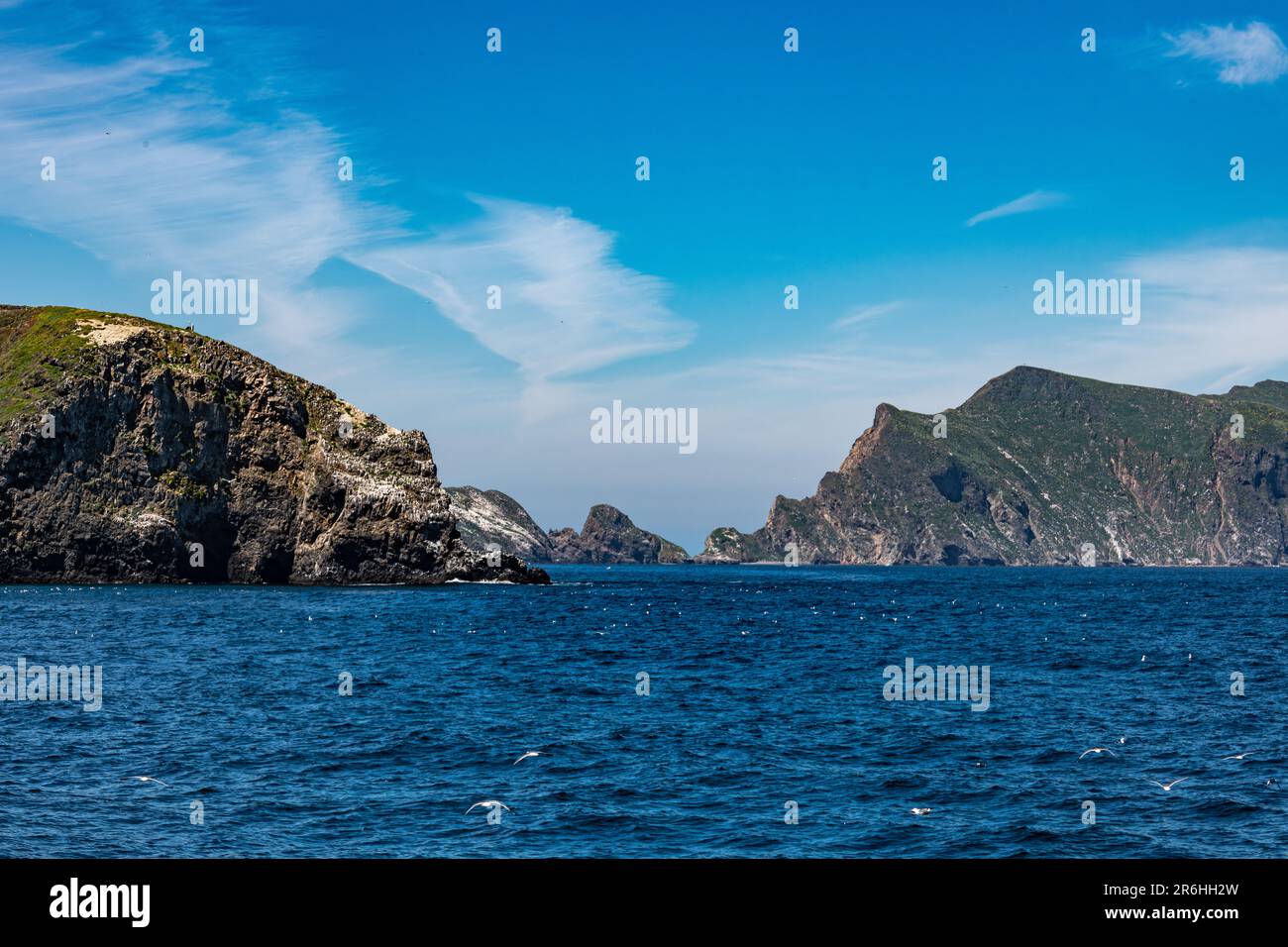 Views of Anacapa Island from a boat in Channel Islands National Park ...