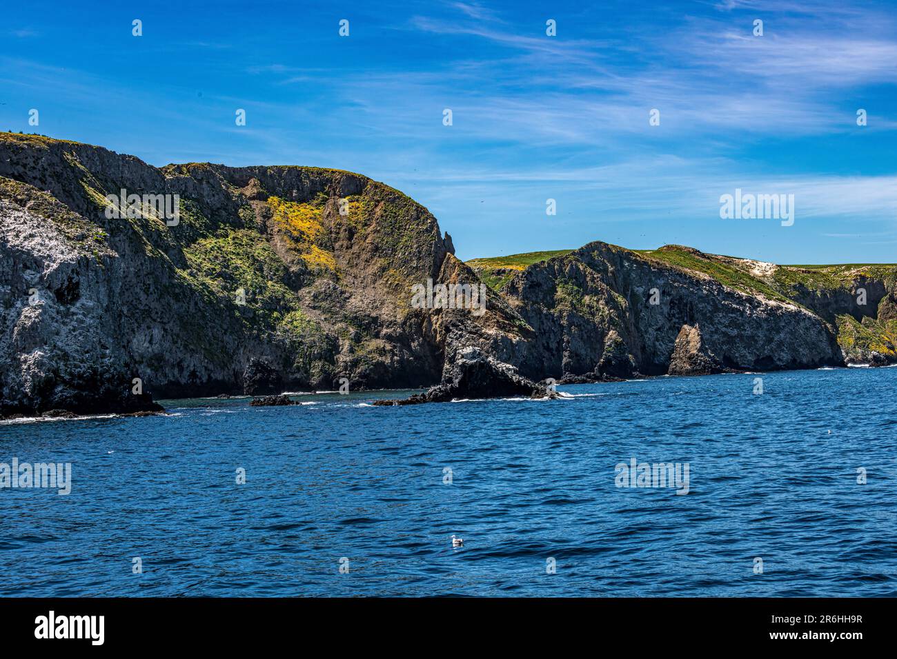 Views of Anacapa Island from a boat in Channel Islands National Park ...