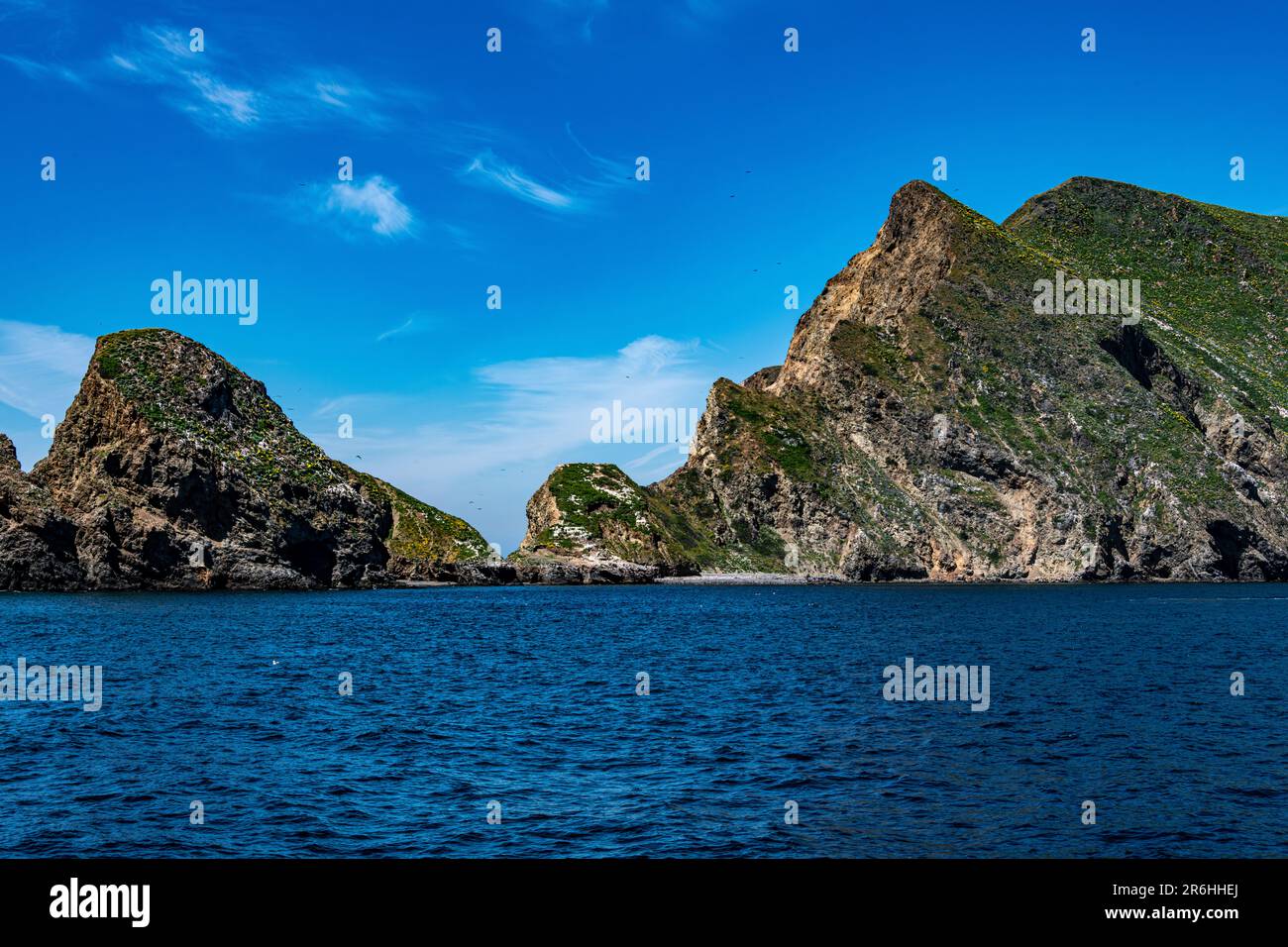 Views of Anacapa Island from a boat in Channel Islands National Park ...