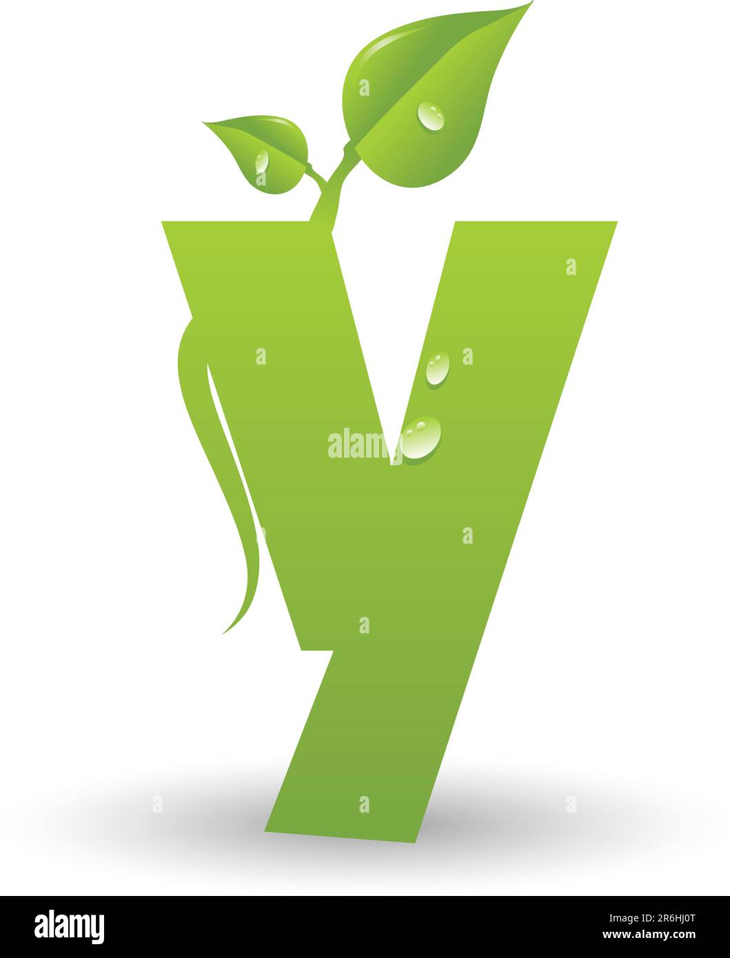 one vector letter from a green floral alphabet isolated on white ...