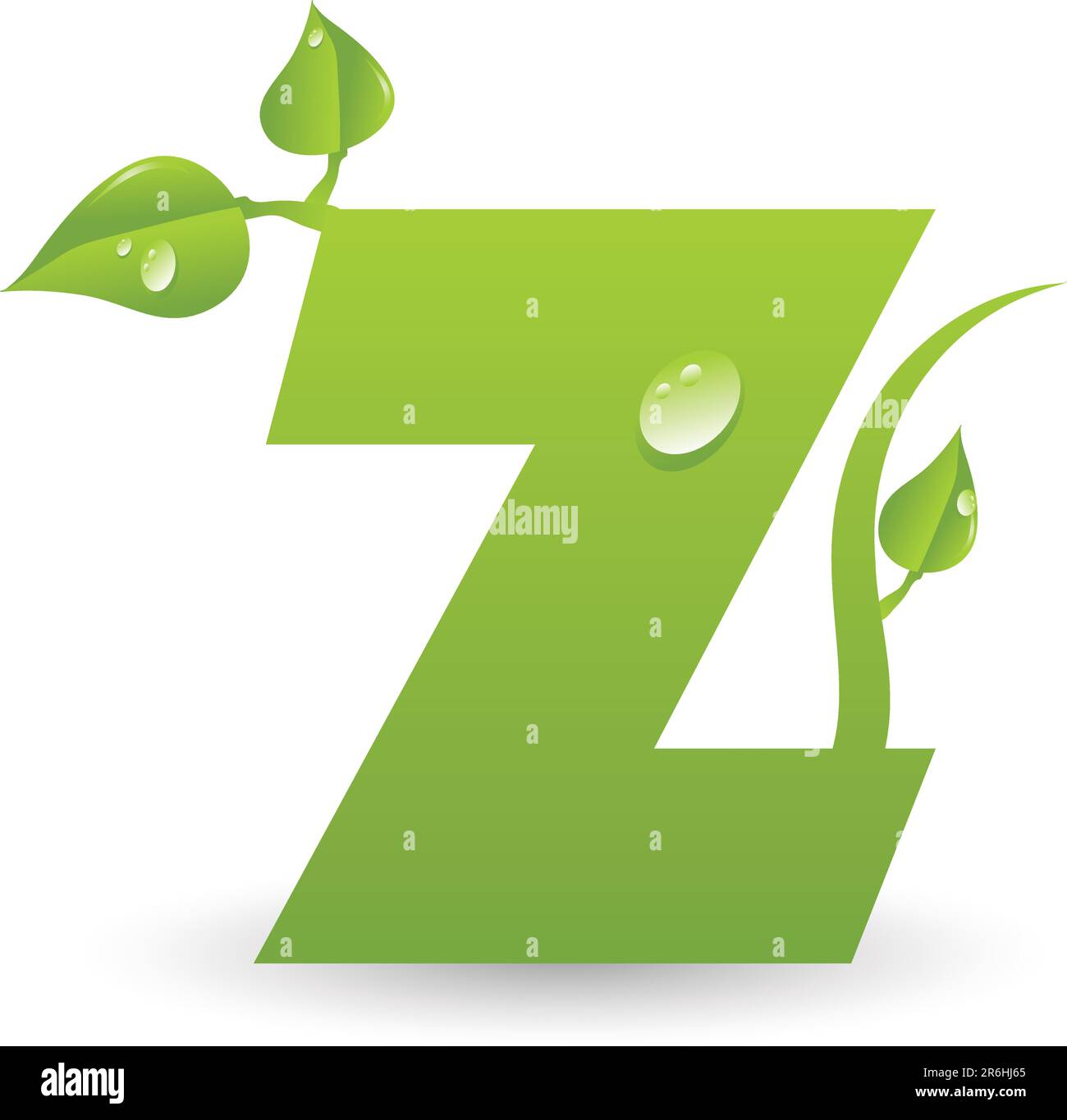 one vector letter from a green floral alphabet isolated on white ...
