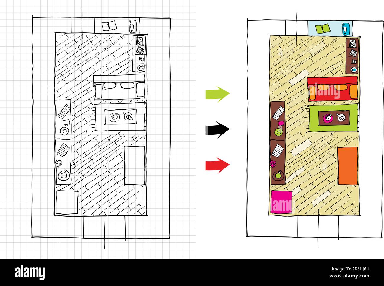 Interior design apartments - top view. Ragged lines, sketch handwork ...