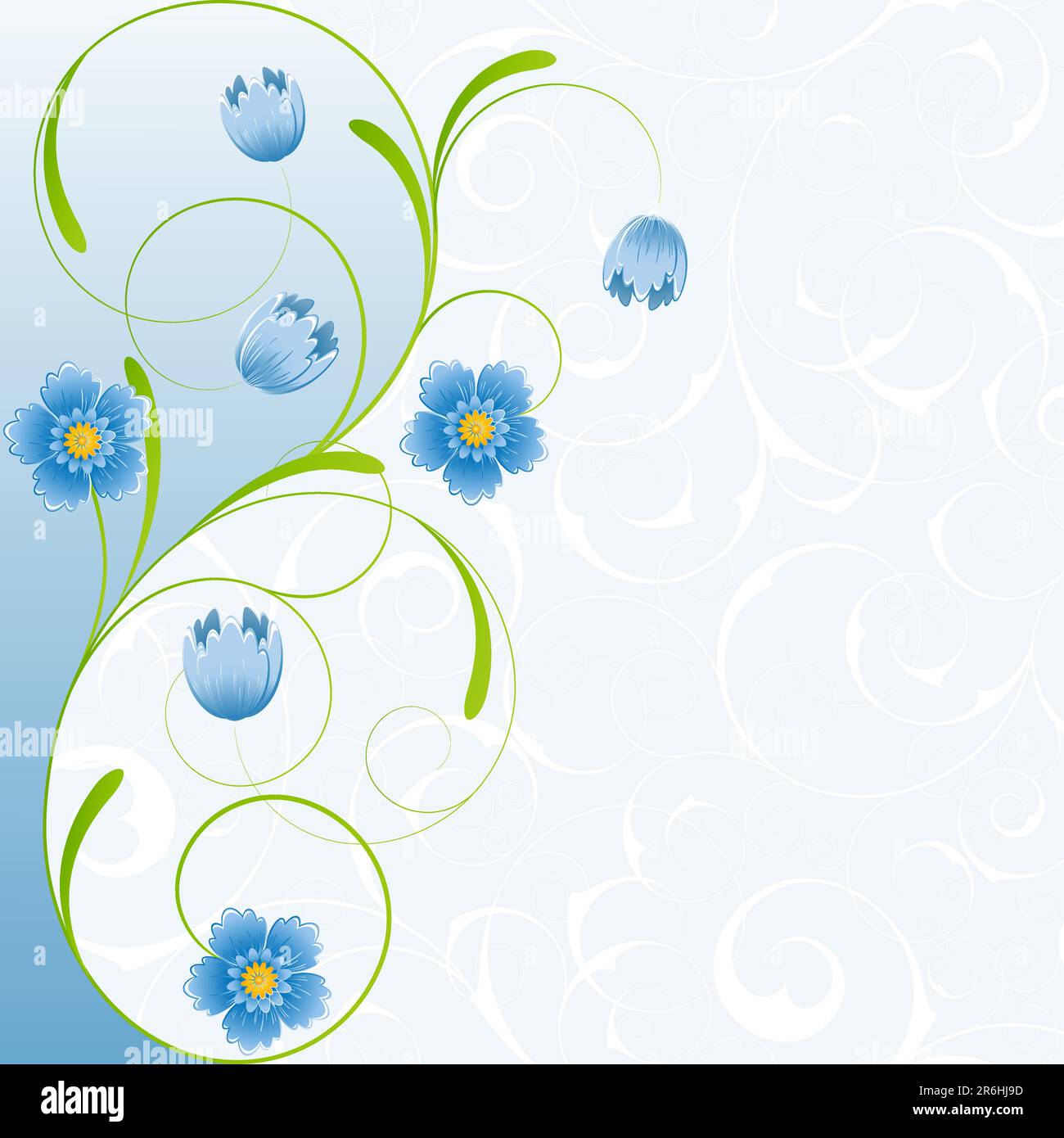 Spring blue background with flowers and swirls Stock Vector Image & Art ...