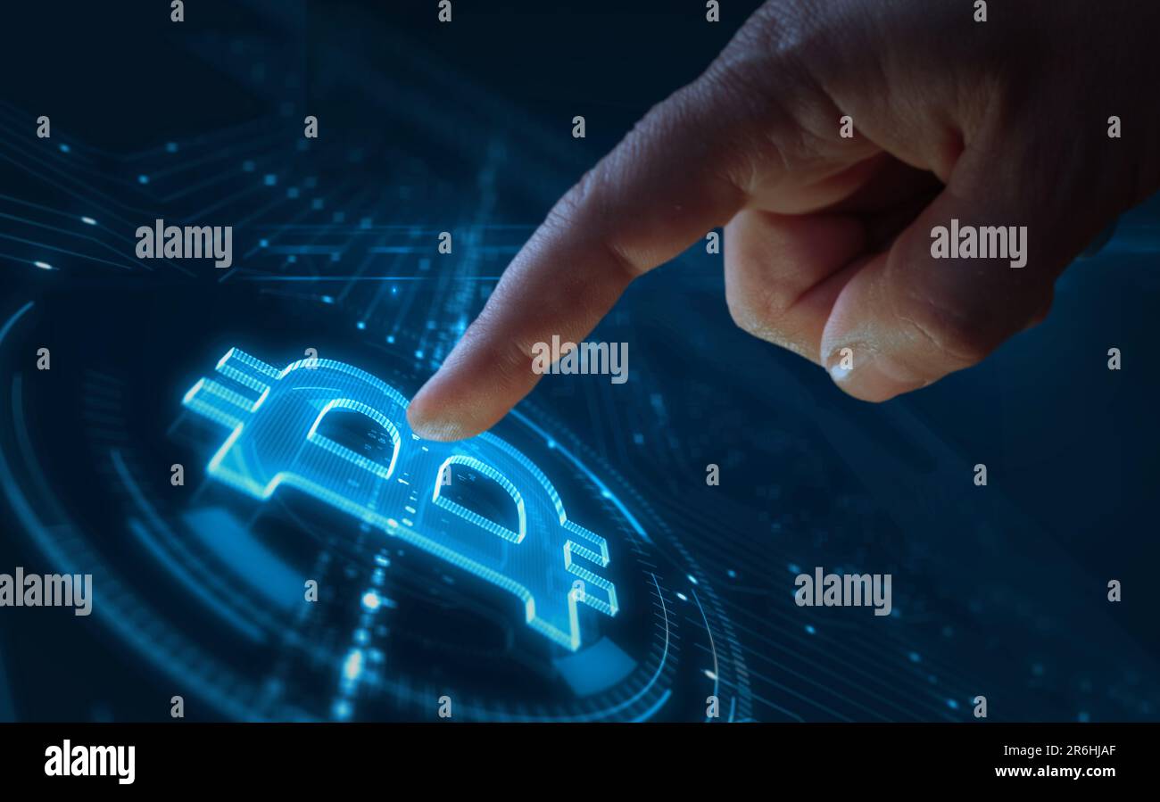 Bitcoin blockchain crypto currency and digital money symbol digital concept. Network, cyber ...