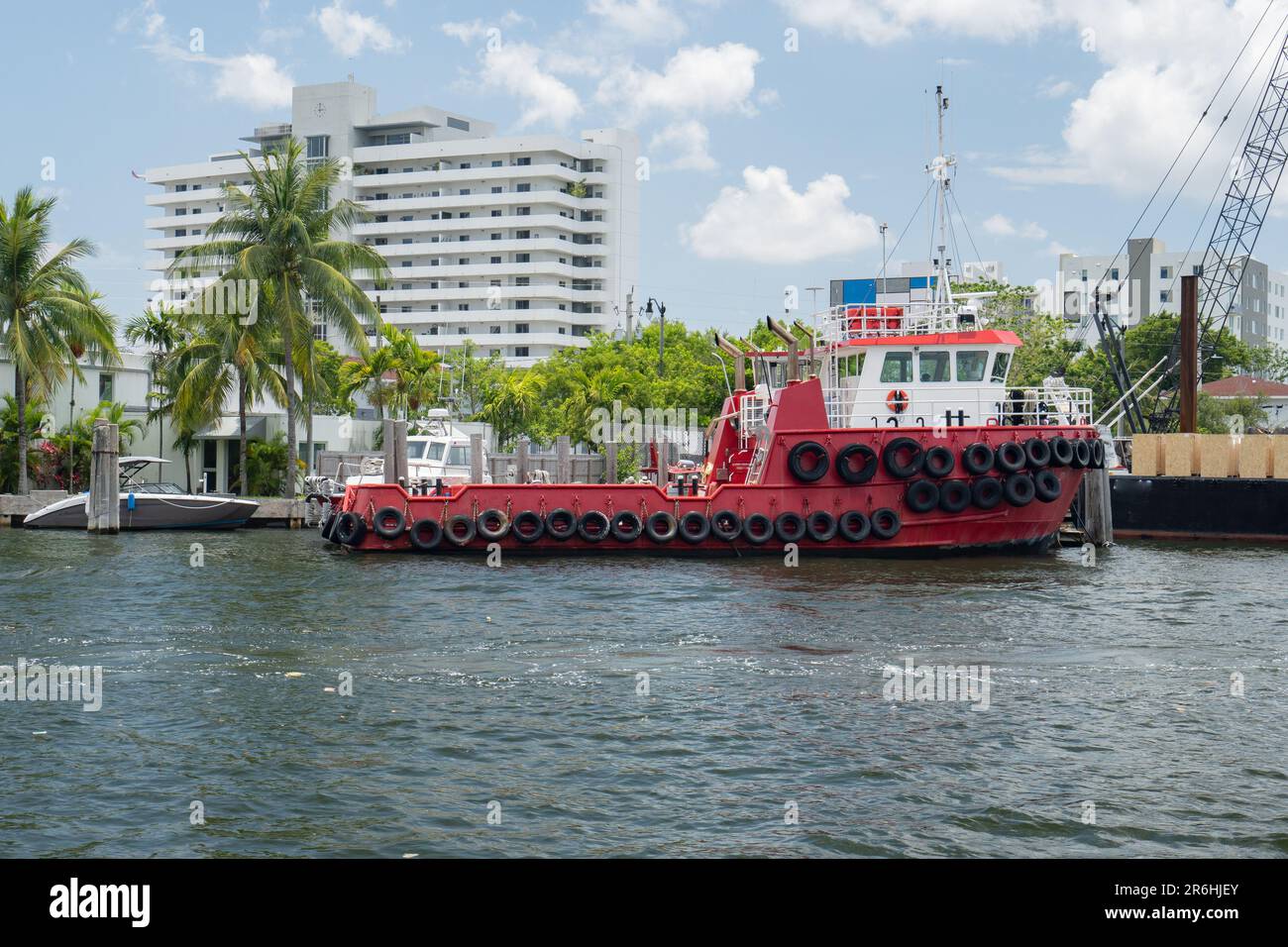 Red tugboat at the river bank in South Florida Stock Photo - Alamy