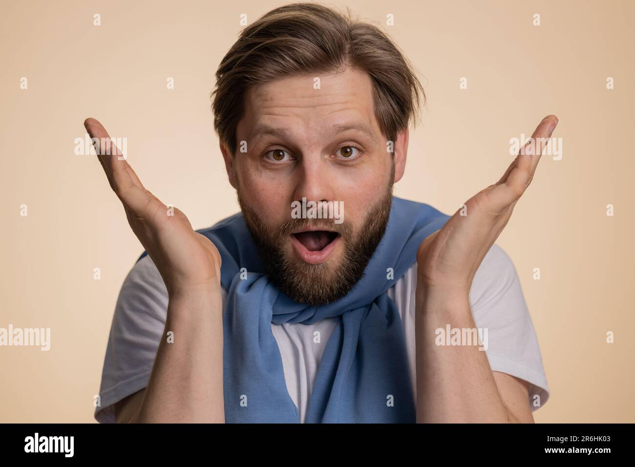 Oh my God, Wow. Excited amazed winner man surprise looking at camera ...