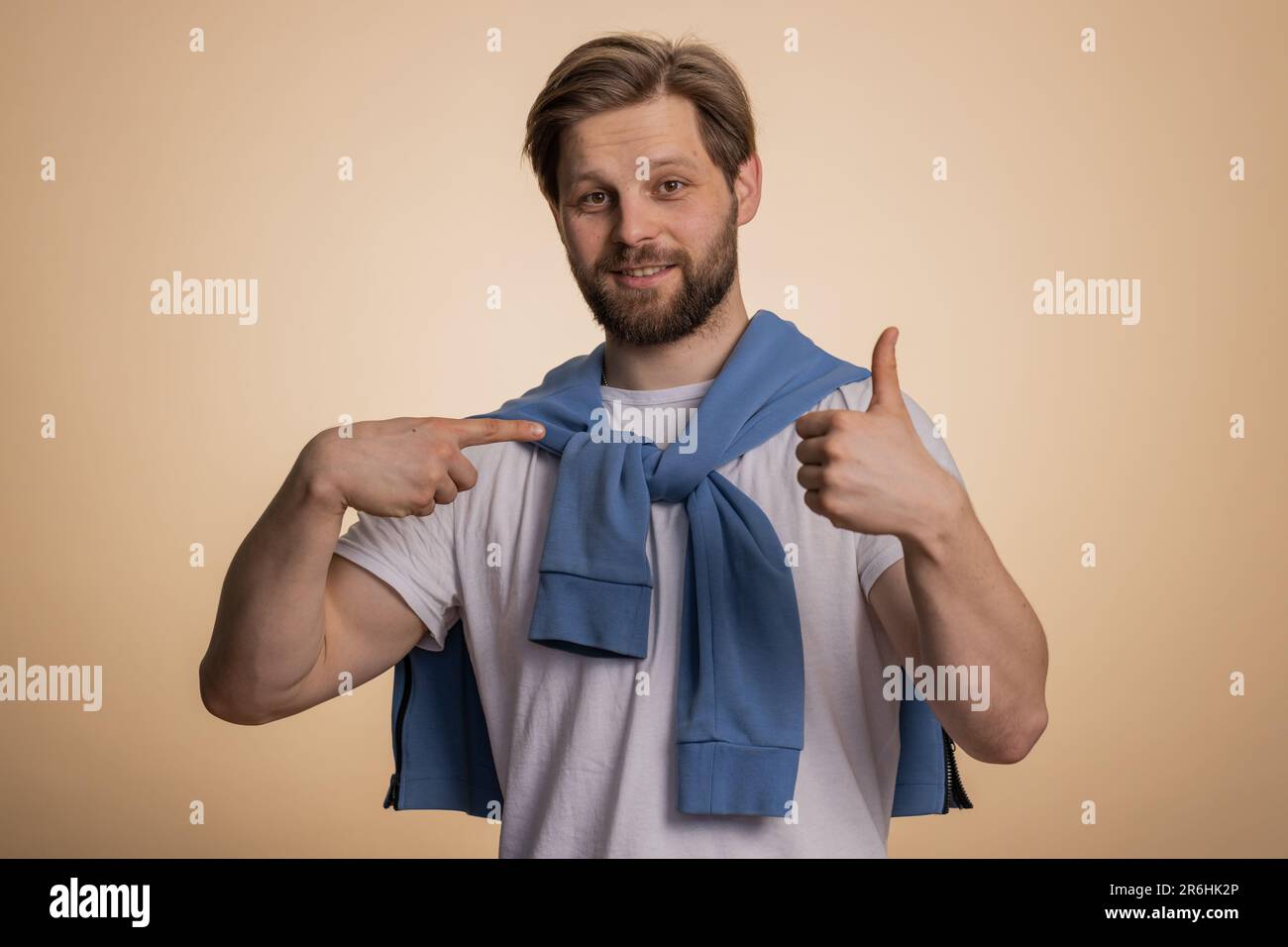 I am the best, choose me. Young excited caucasian man winner feeling ...