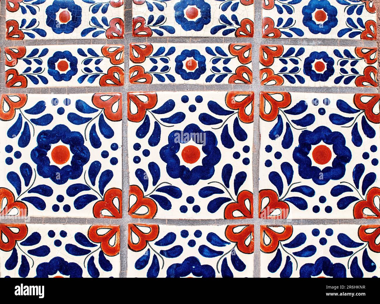 Horizontal image of a traditionl red, blue, and white, hand-painted ...