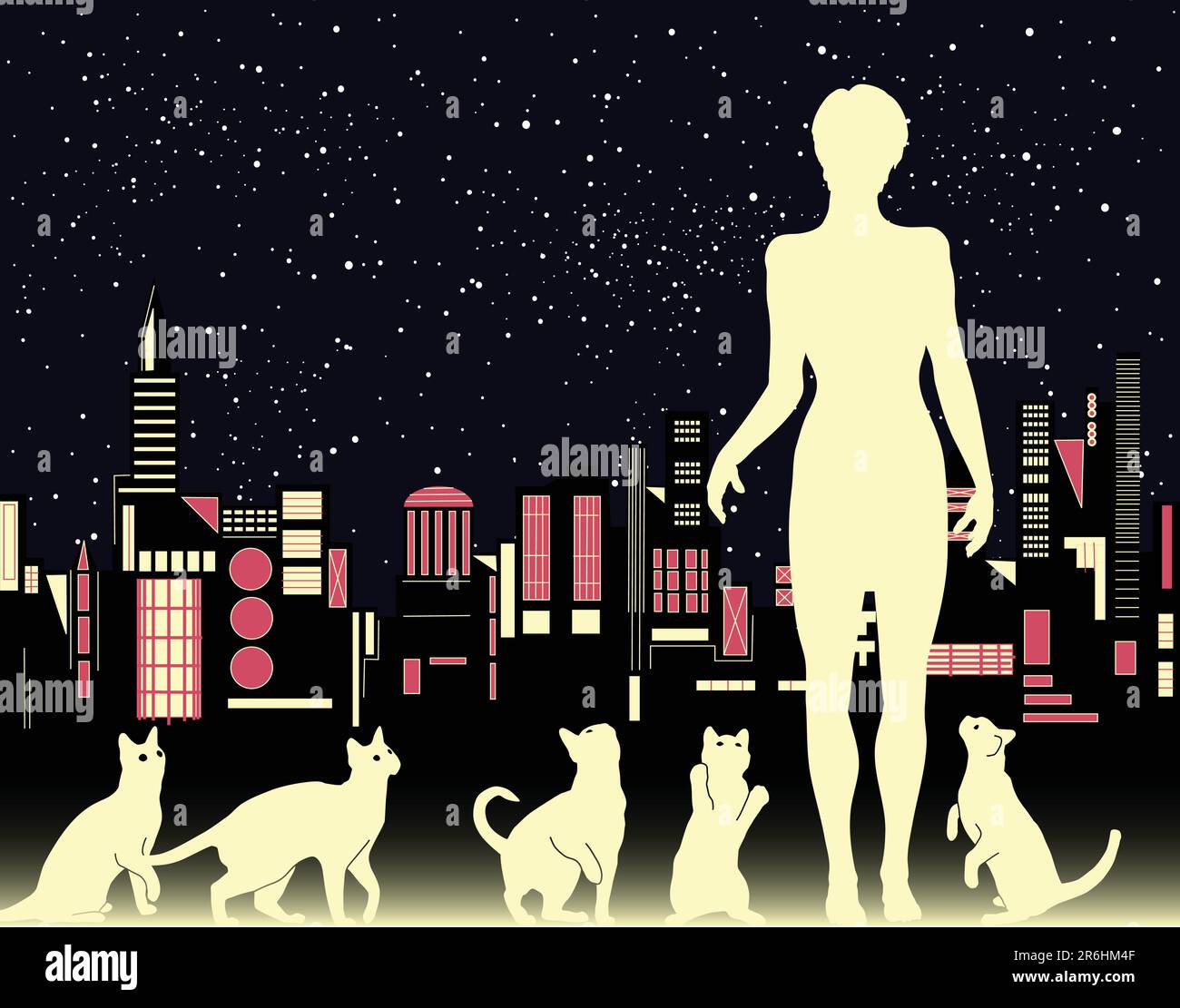 Editable vector illustration of a woman with cats Stock Vector Image ...