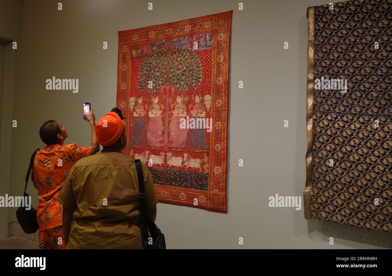Houston, USA. 9th June, 2023. People view a textile at an exhibition ...