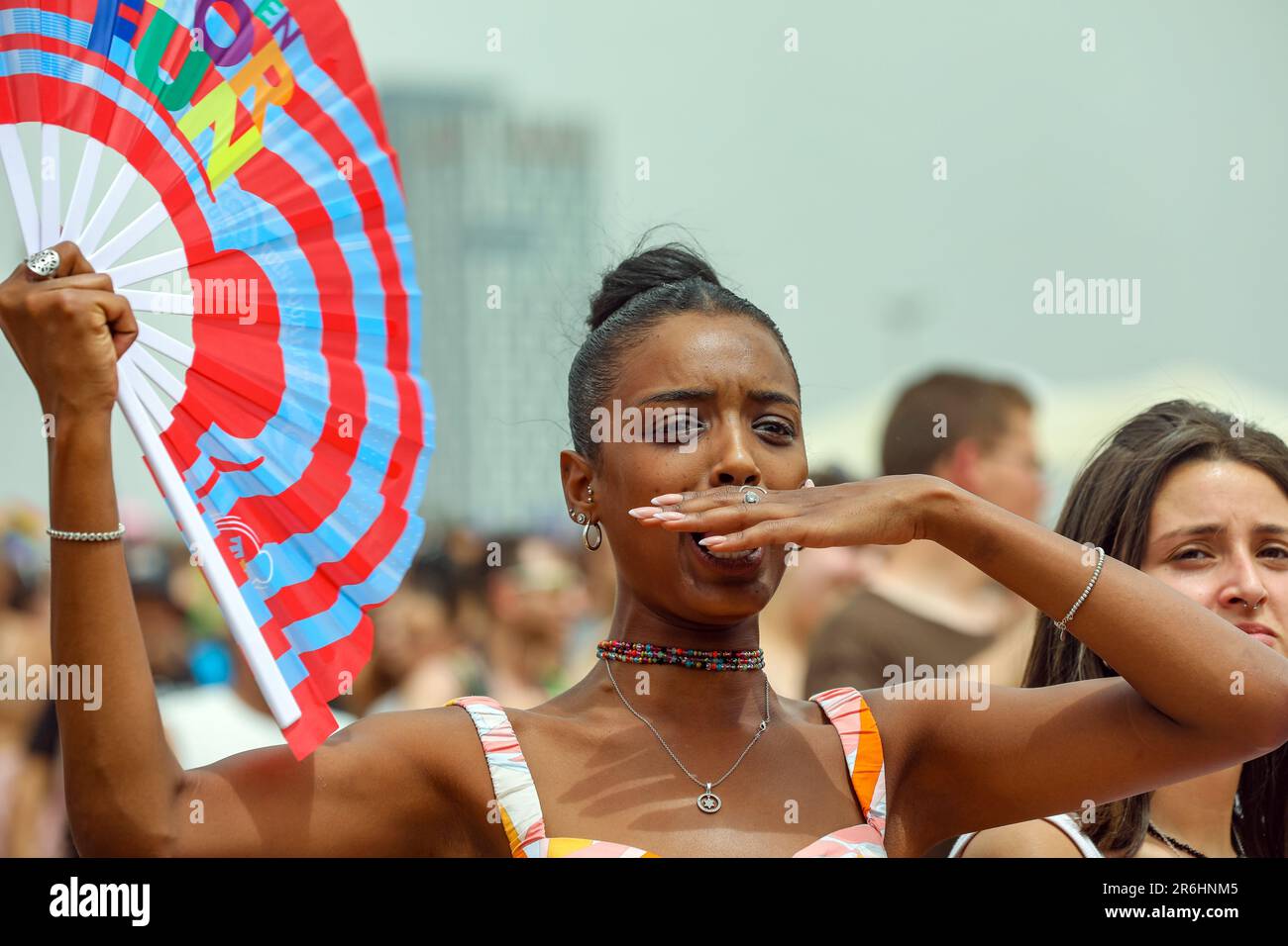Tel Aviv, Israel. 9th June 2023. Two adolescent girls standing. One is ...