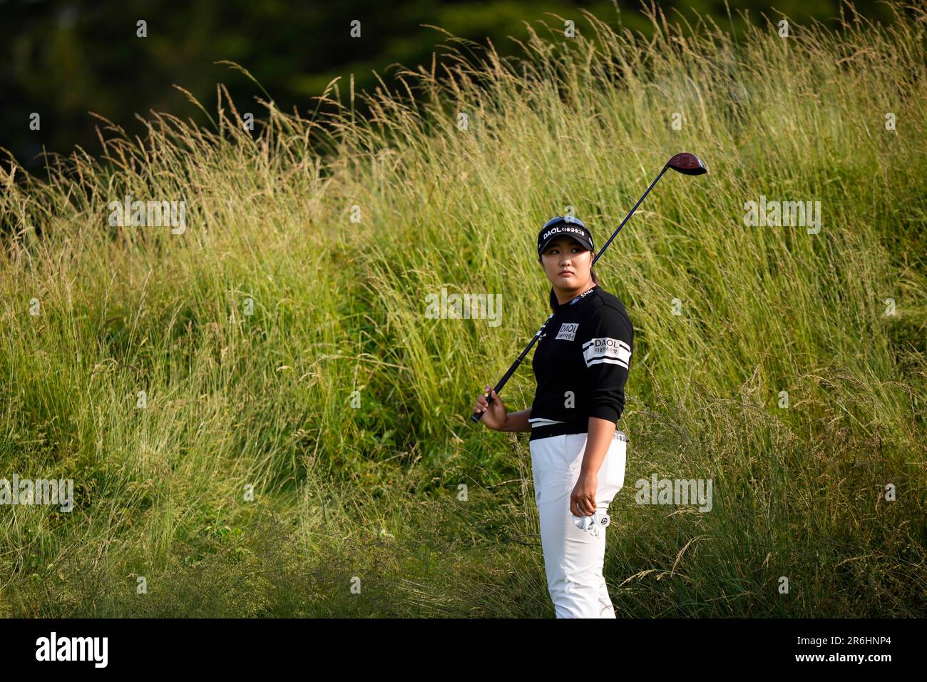 Hae Ran Ryu, of South Korea, waits for a rules official on the seventh ...