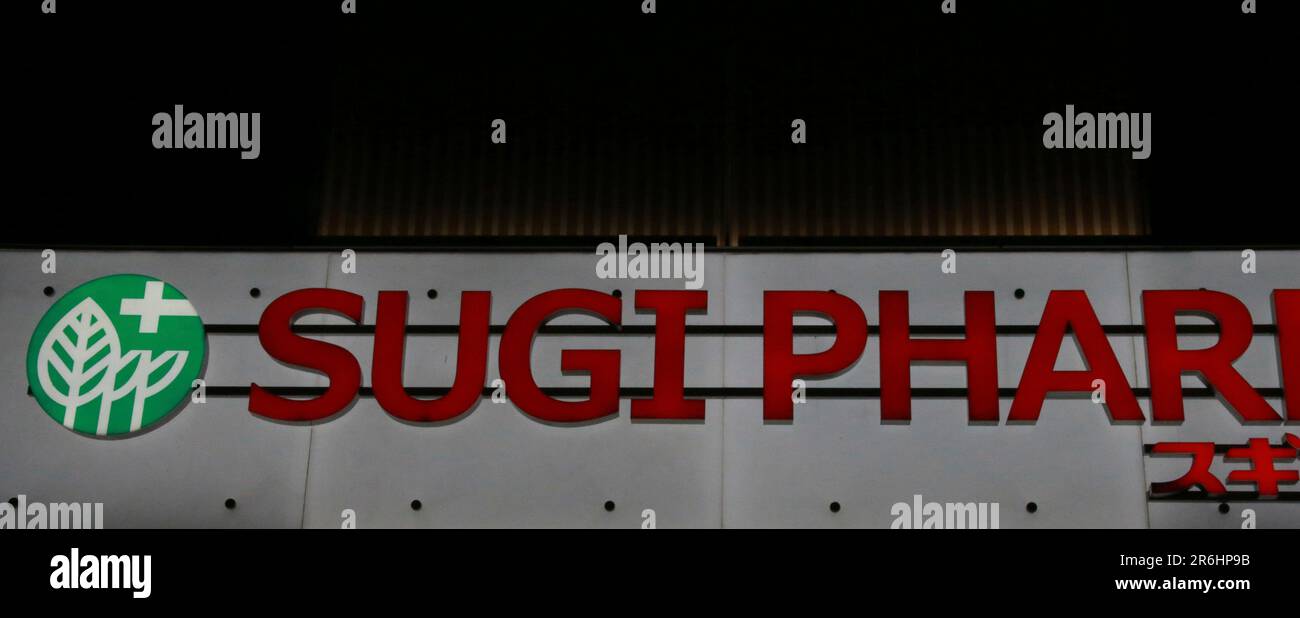 The logo of SUGI PHARMACY is seen in Shinjuku Ward, Tokyo on June 15 ...
