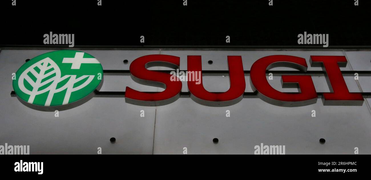 The logo of SUGI PHARMACY is seen in Shinjuku Ward, Tokyo on June 15 ...
