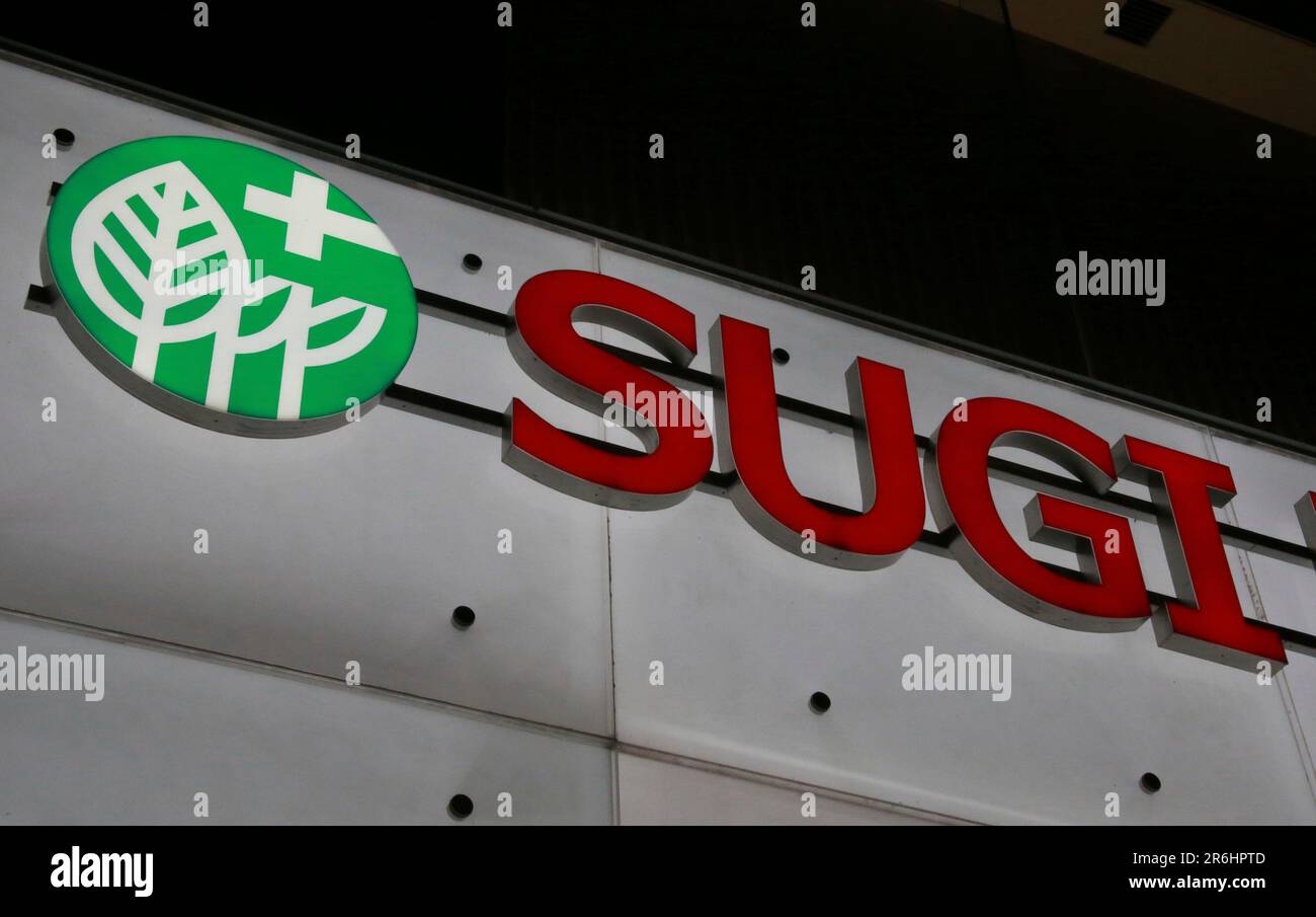 The logo of SUGI PHARMACY is seen in Shinjuku Ward, Tokyo on June 15 ...