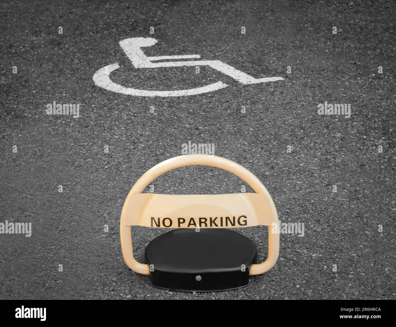 Barrier on parking place for people with disability outdoors, space for ...