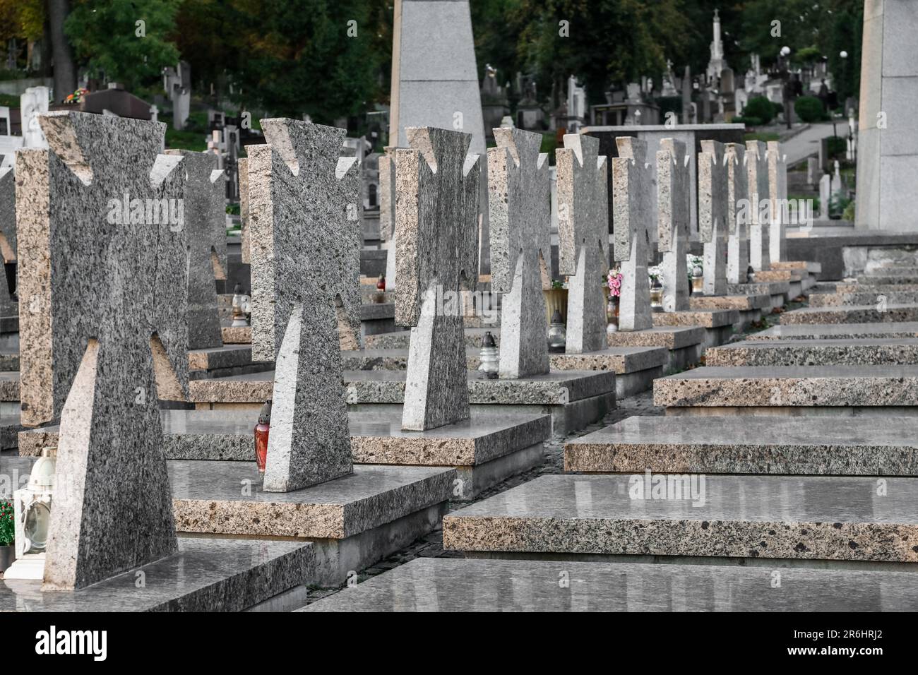 Many granite tombstones on cemetery. Funeral ceremony Stock Photo - Alamy