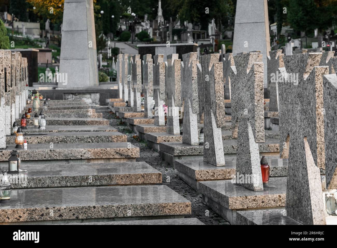 Many granite tombstones on cemetery. Funeral ceremony Stock Photo - Alamy