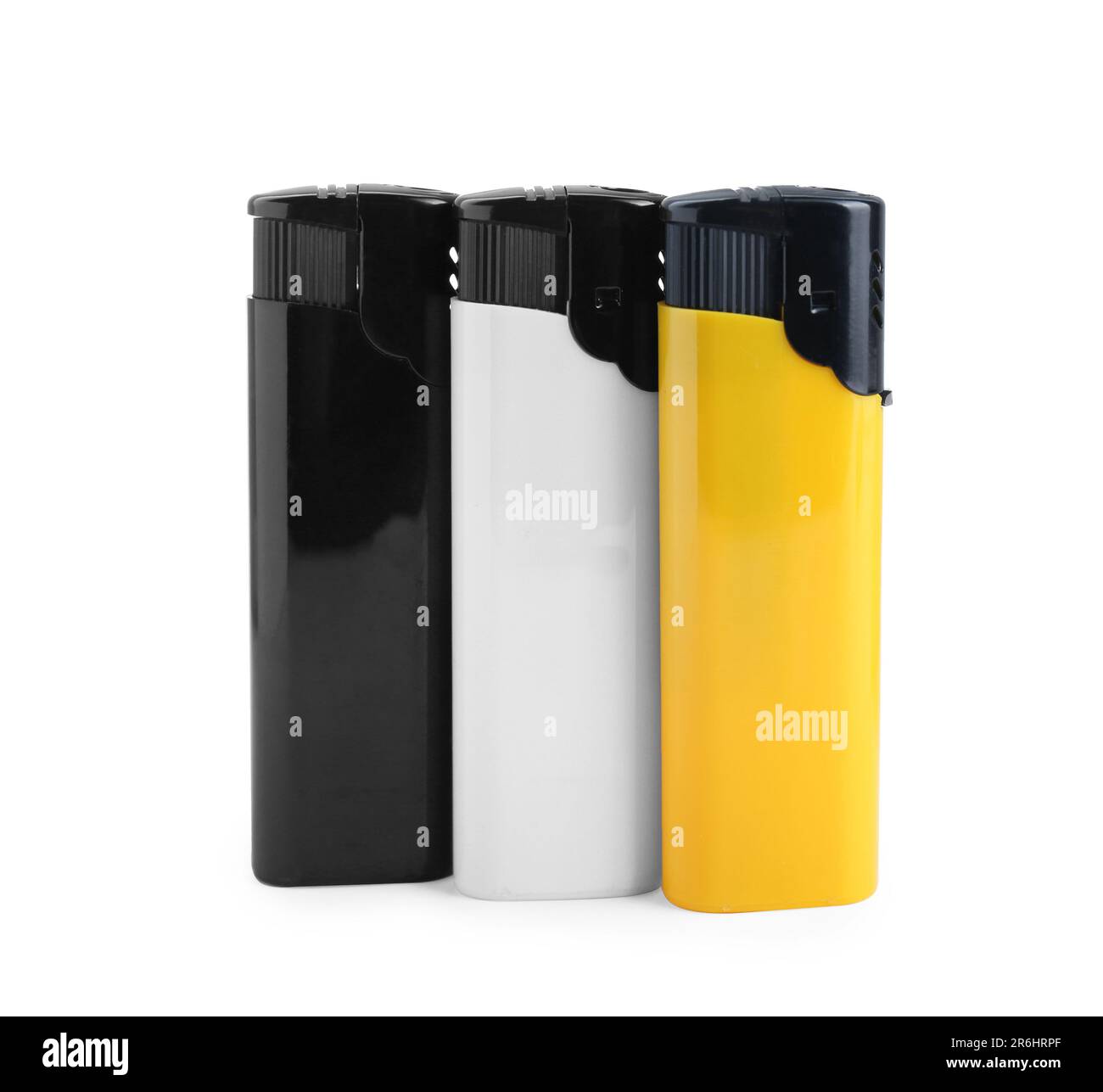 Stylish small pocket lighters on white background Stock Photo - Alamy