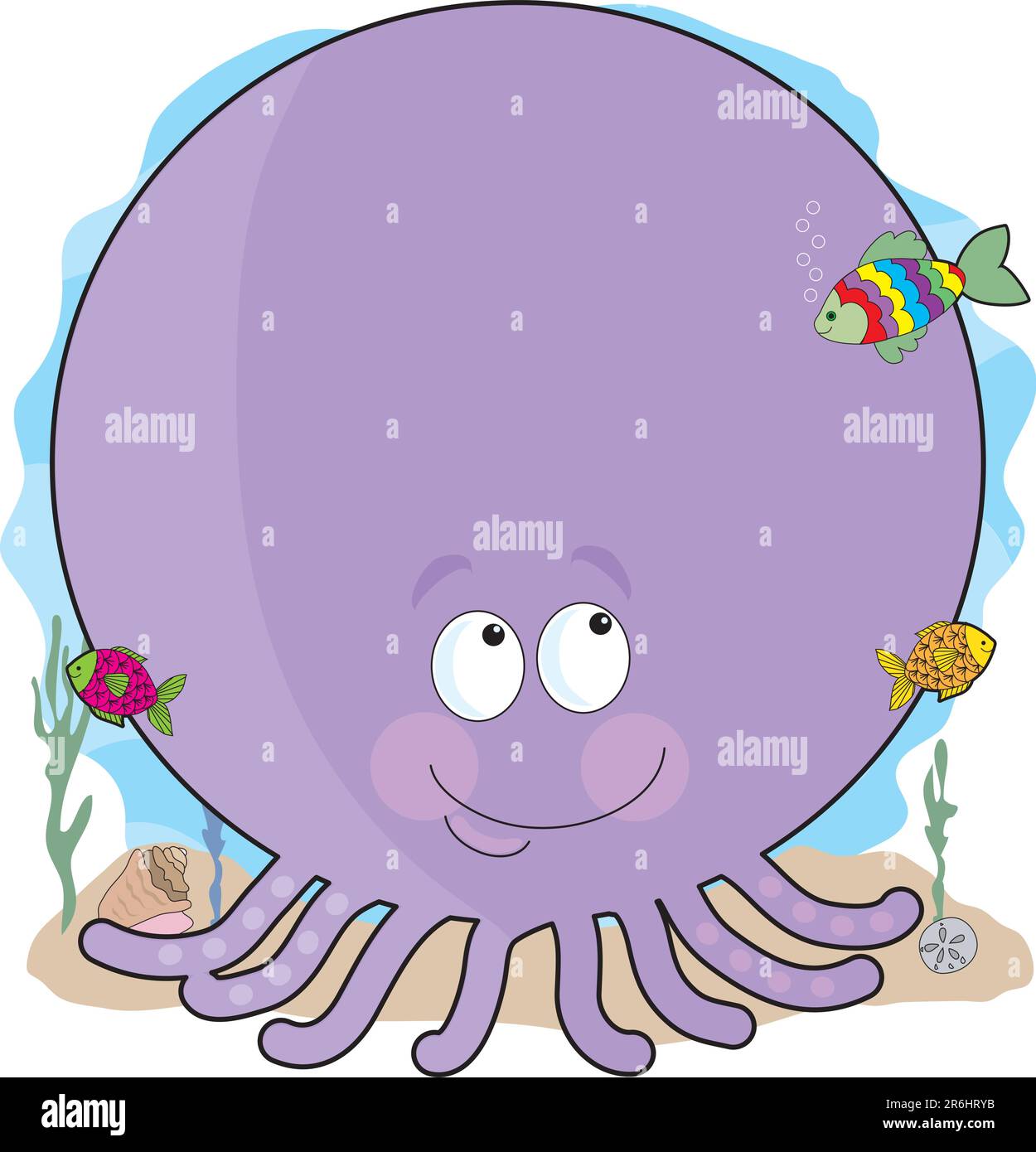 An octopus smiling at a fish in the ocean. He is shaped like the letter ...