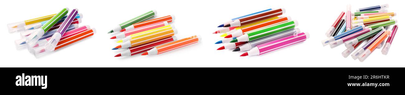 Collage of many colorful felt tip pens on white background Stock Photo ...
