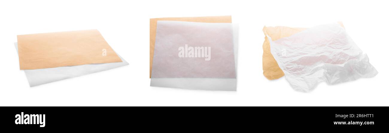 Collage with different baking paper on white background Stock Photo - Alamy