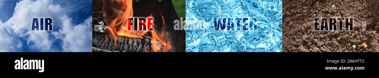 Set of four elements with its names. Air, Fire, Water and Earth Stock ...