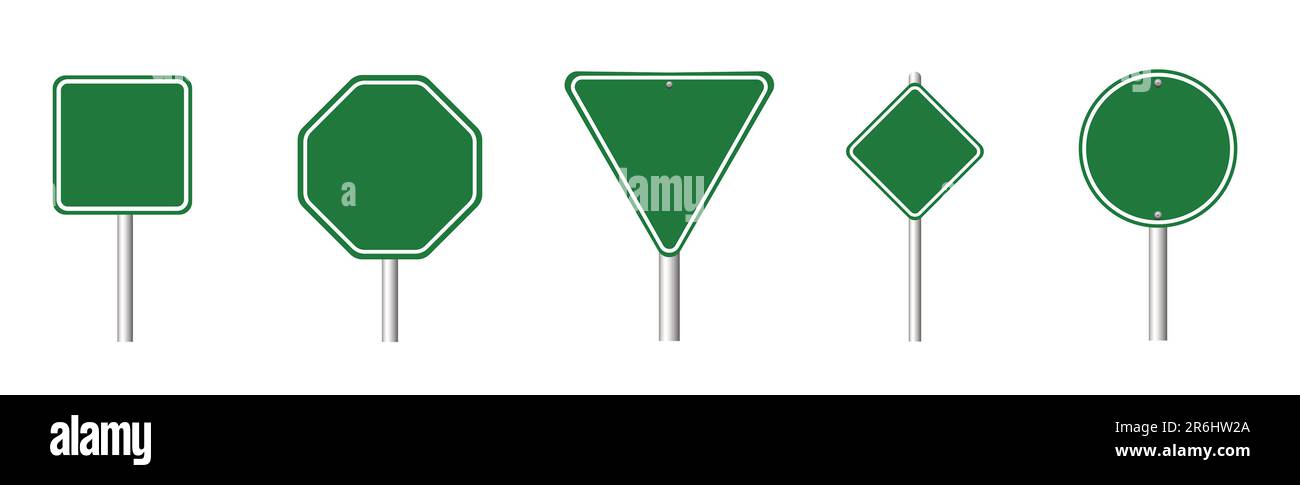 Different green blank road signs on white background, collage design ...