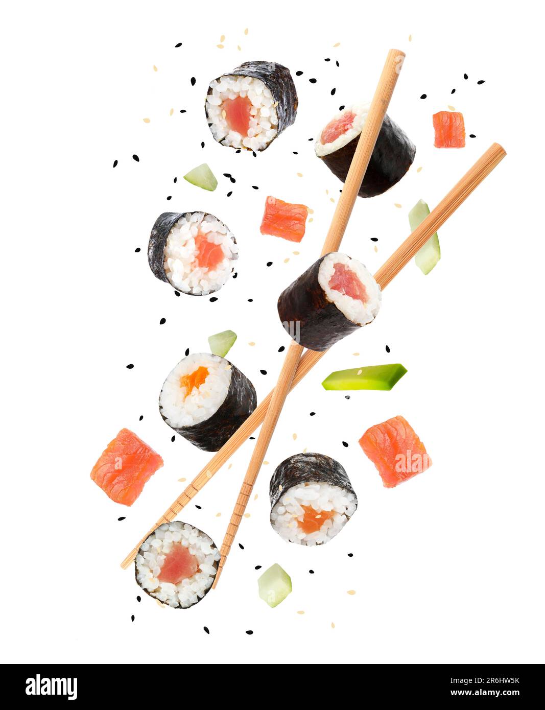 Set sushi rolls wooden Cut Out Stock Images & Pictures - Alamy
