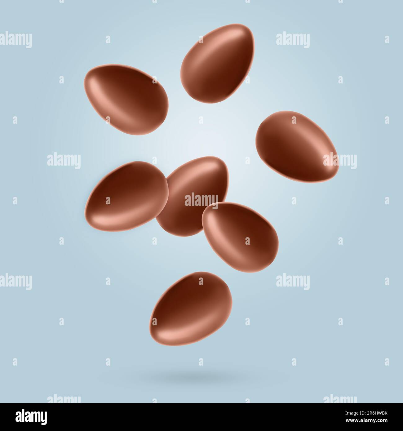 Many chocolate eggs falling on dusty light blue background Stock Photo ...