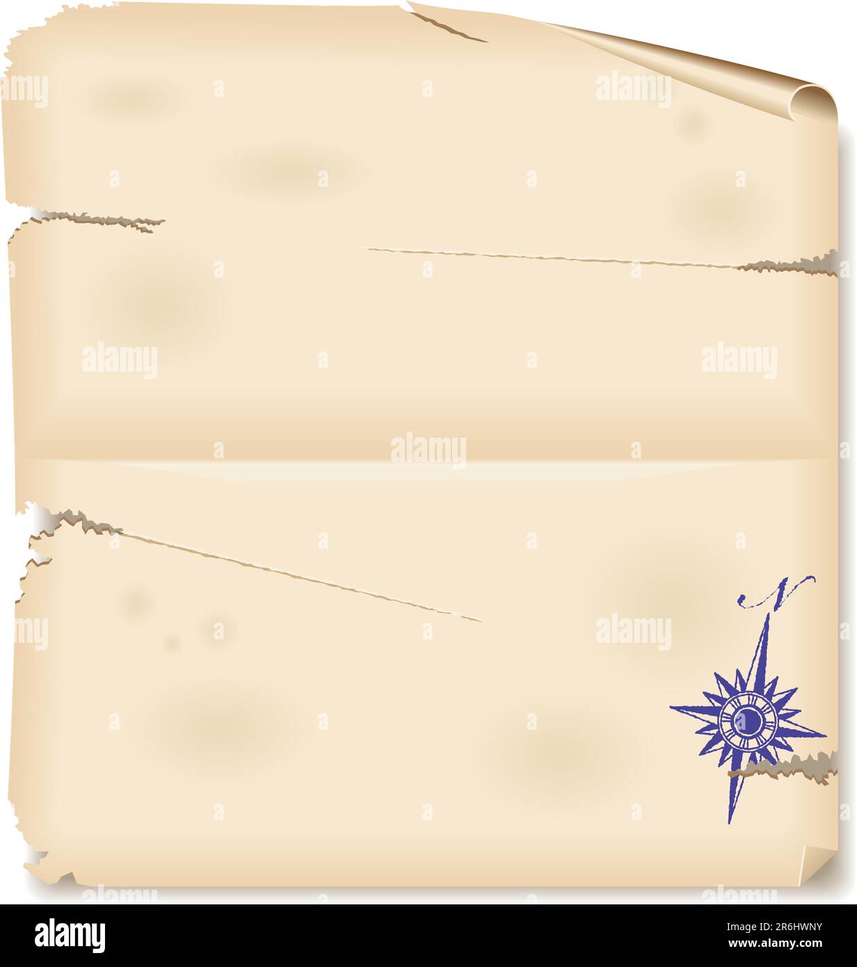 Vector illustration of an ancient treasure map scroll with compass rose ...