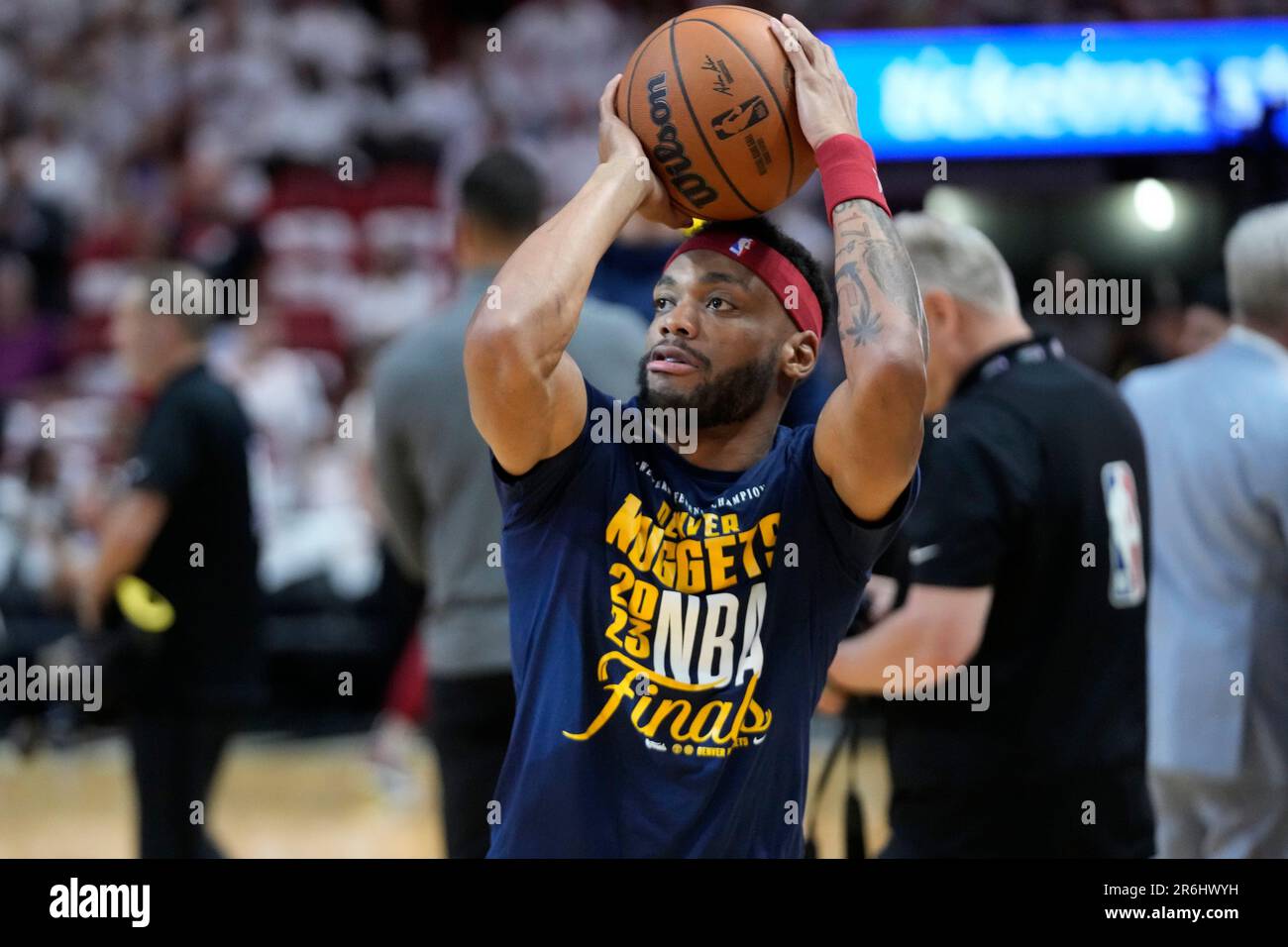 Denver Nuggets guard Reggie Jackson (7) warms up before Game 4 of the ...