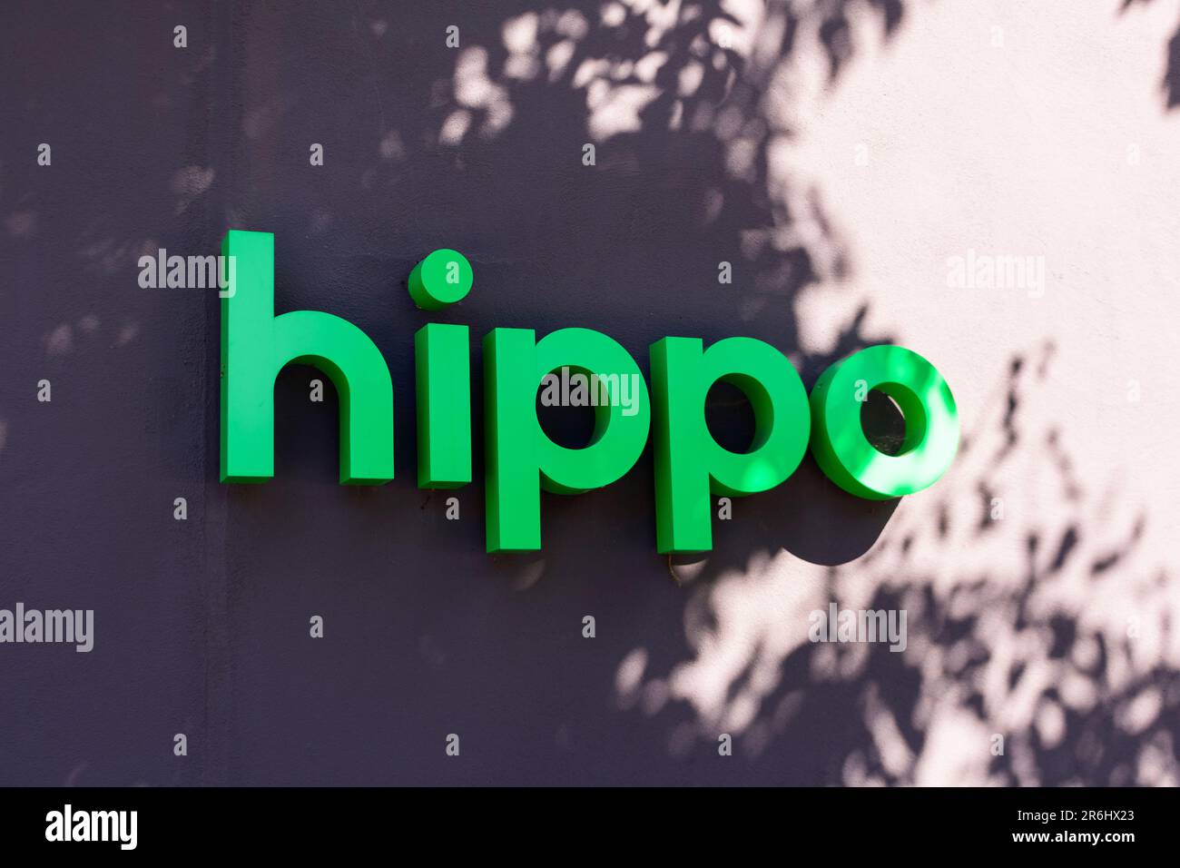Hippo sign, logo on headquarters building of an American property ...