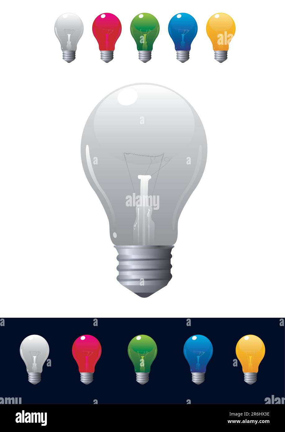Set of realistic colored bulb lamps,isolated on white and black ...