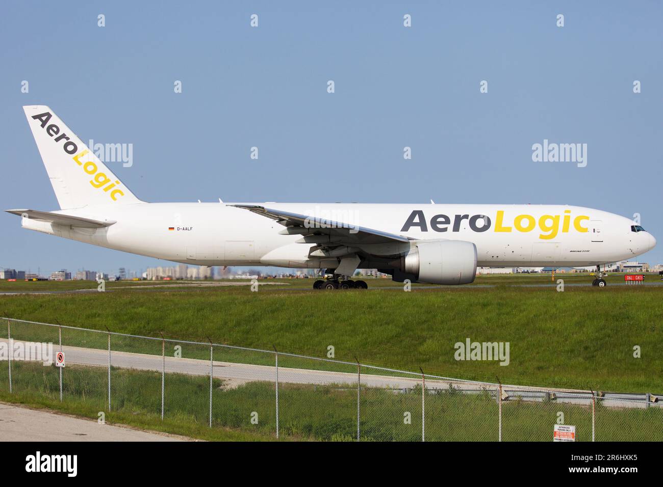 AeroLogic Boeing 777F, D-AALF, Taxiing for Takeoff at Pearson Airport, Toronto, Runway 06L Stock ...