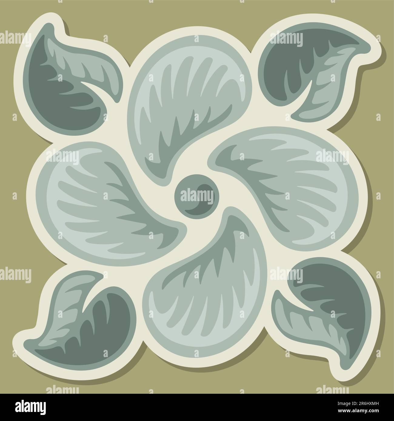 Decorative square tile with stylized flower and leaves Stock Vector ...