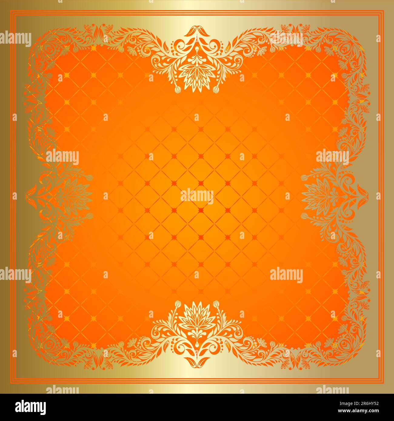 Orange background with gold frame from flowers and leaves Stock Vector ...