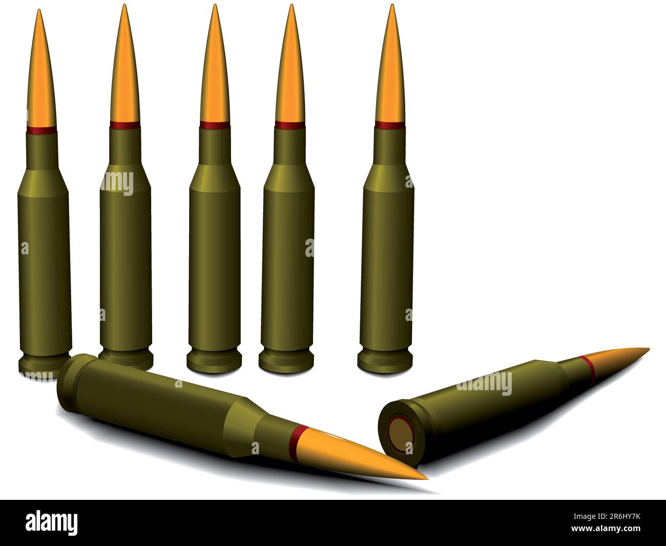 Ammunition for a rifle - cartridges with bullets in a vector on a white ...