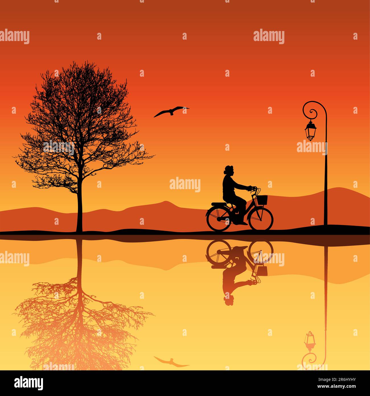 Landscape with Tree and Bicycle Silhouettes Stock Vector Image & Art ...