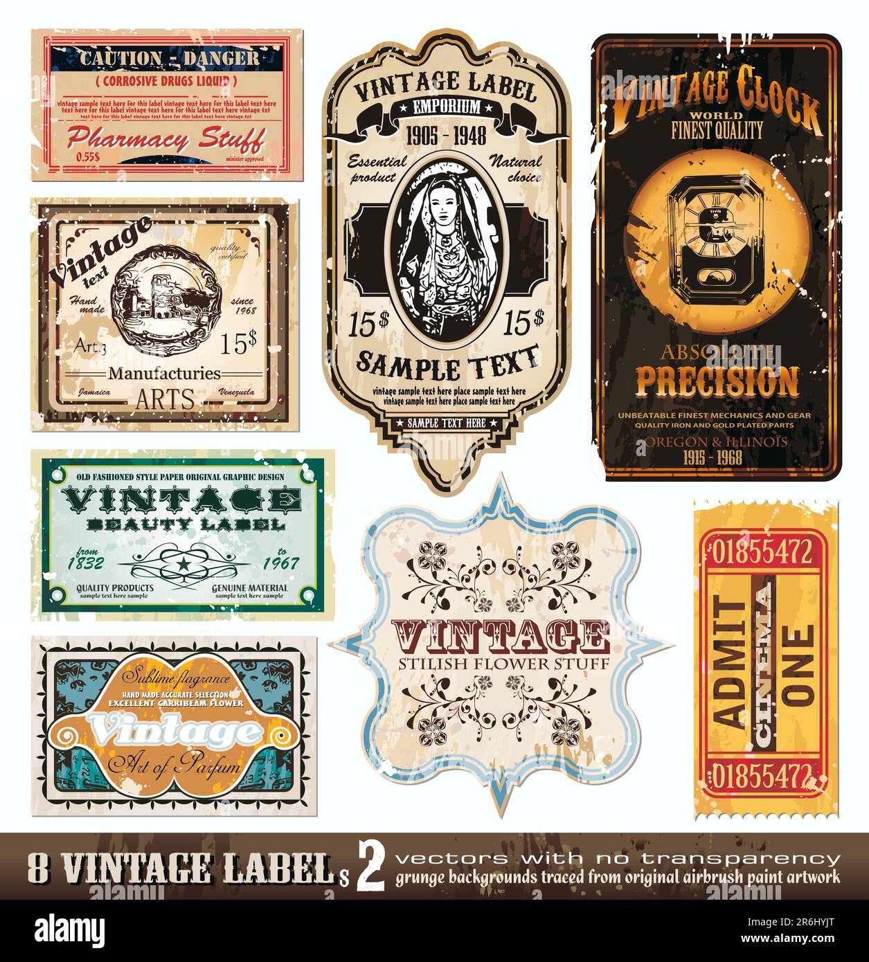 Vintage Labels Collection - 8 design elements with original antique ...