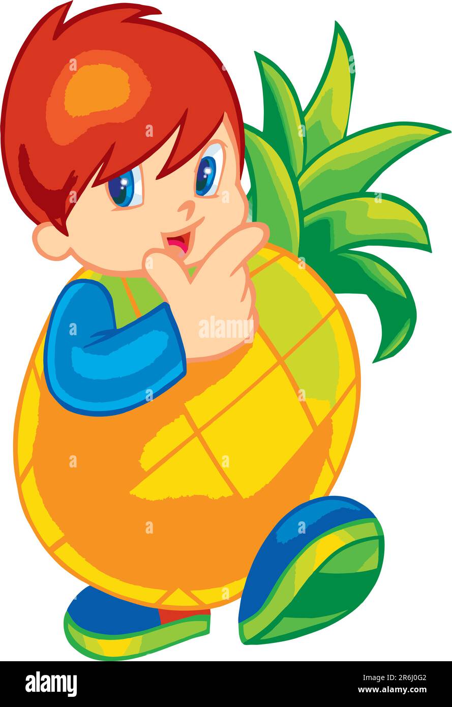 a vector illustration of a cute kid with a fruit costume Stock Vector ...